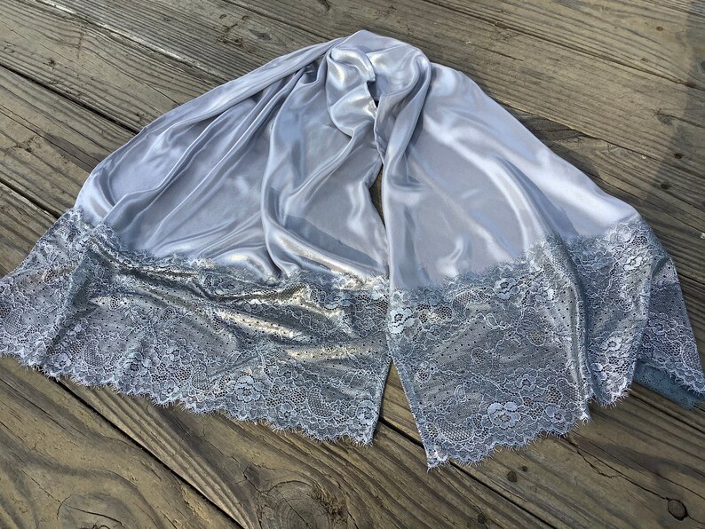 Sparkly Silver Scarf With Lace, Birthday Gift for Her Sparkly Fabric ...