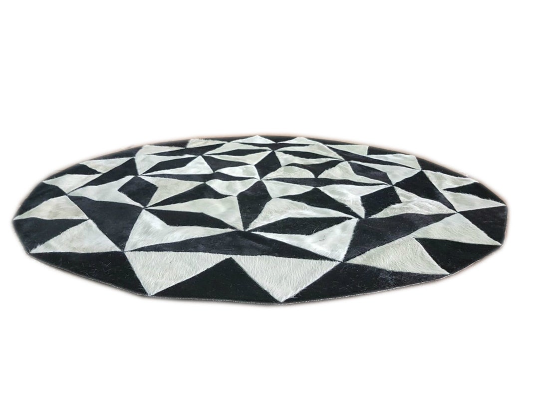 Round Cowhide Patchwork Rug Circular Rug - Etsy