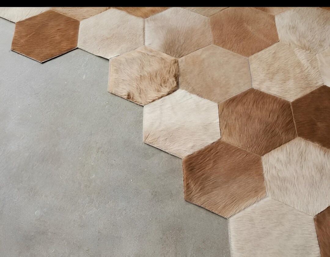 Cowhide Patchwork Rug HEXAGON CAMEL - Etsy