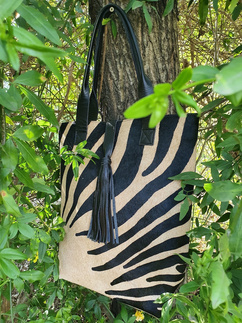 Cowhide Purse ZEBRA Unique Piece Cow Hide Handbag. Leather | Etsy