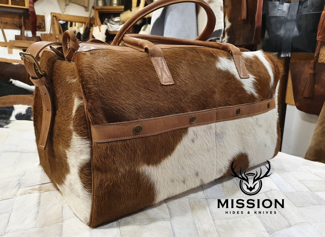 Cowhide Travel Bag Weekender Traveller Bag Unique Piece - Etsy