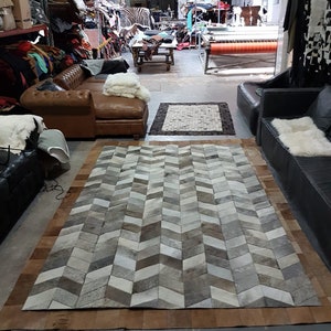 GREY CHEVRON AREA Rug Patchwork Cowhide Rug - Etsy