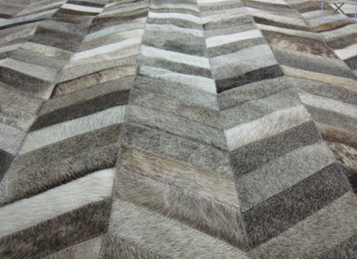 GREY CHEVRON AREA Rug Patchwork Cowhide Rug | Etsy
