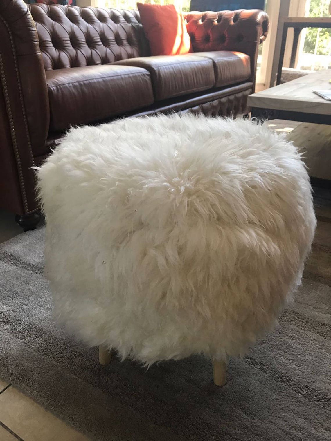Sheepskin Bench Lamb Bench Pouf 1.5 ft diameter | Etsy