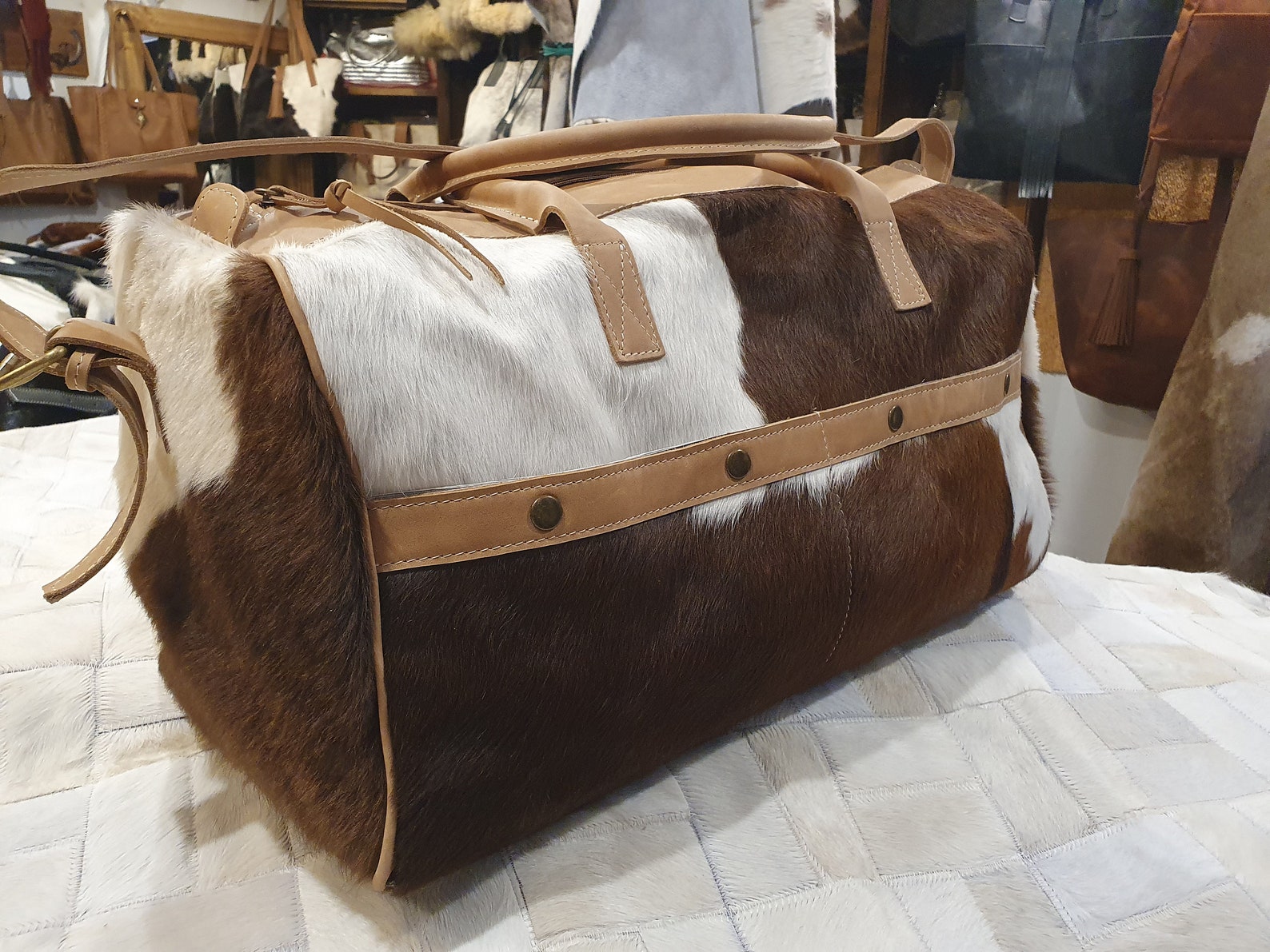 Cowhide Travel Bag Weekender Traveller Bag Unique Piece - Etsy
