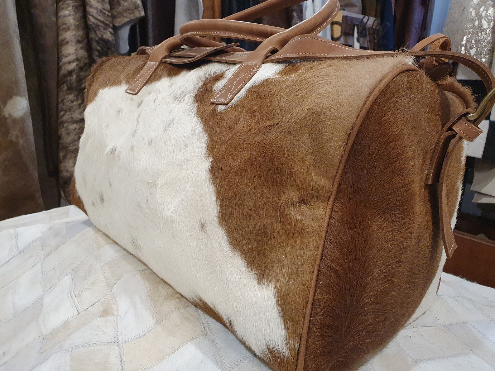 Cowhide Travel Bag Weekender Traveller Bag Unique Piece - Etsy