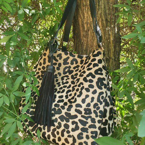 Cowhide Purse Leopard Stenciled Unique Piece Cow Hide | Etsy UK