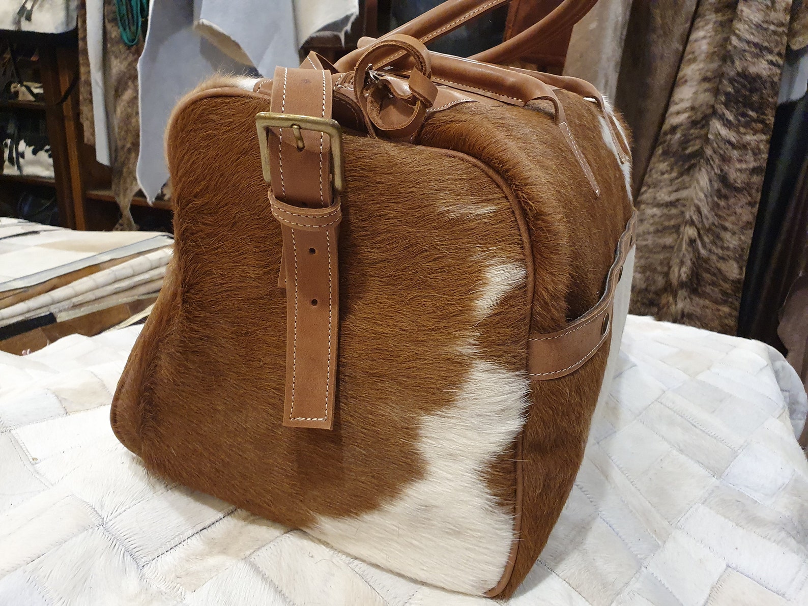 Cowhide Travel Bag Weekender Traveller Bag Unique Piece - Etsy