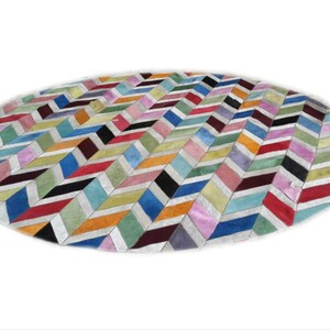 Round Cowhide Patchwork Rug Circular Rug - Etsy