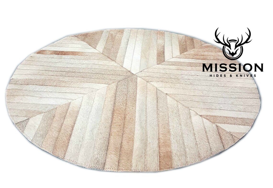 ROUND Stripes Cowhide Patchwork RUG. AMAZING! - Etsy
