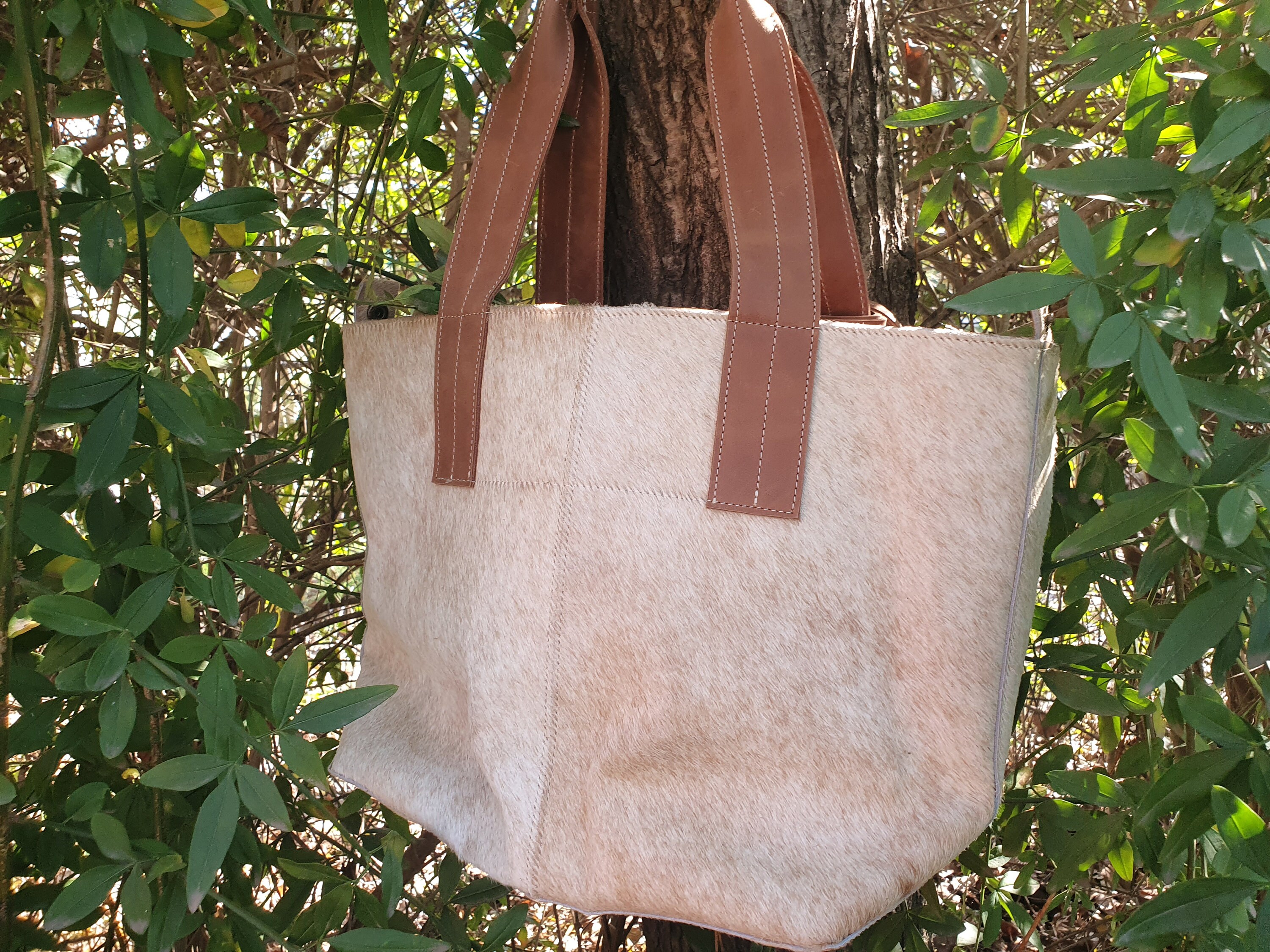 Tote Bag. Shopping Bag Cowhide Handbag. Unique Piece Cow Hide Handbag ...