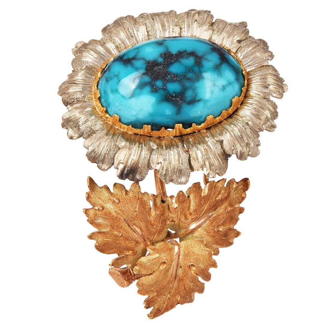 Vintage Buccellati Turquoise Flower Brooch – 18K Gold Sunflower Design ...