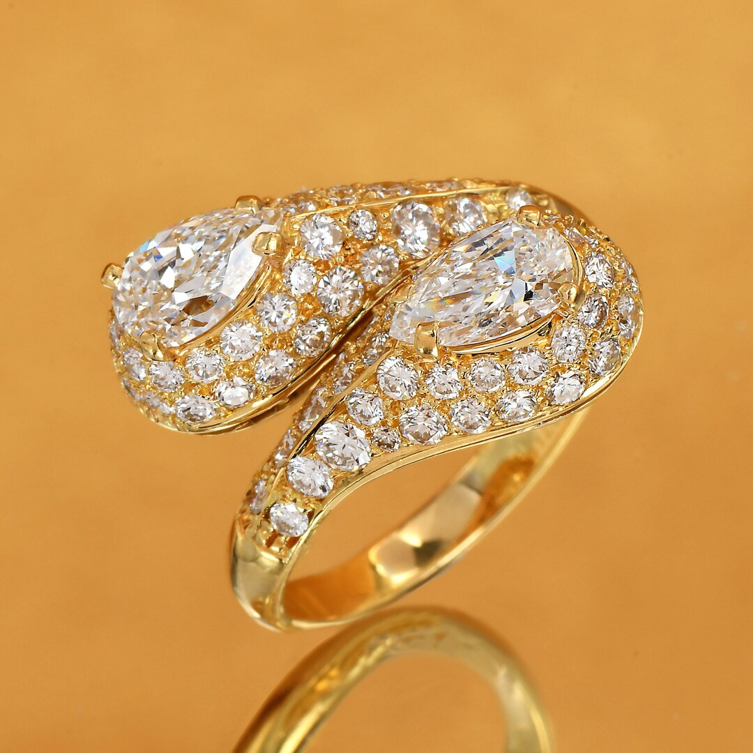 Cartier French Diamond 18K Yellow Gold Bypass Cluster Engagement Ring ...