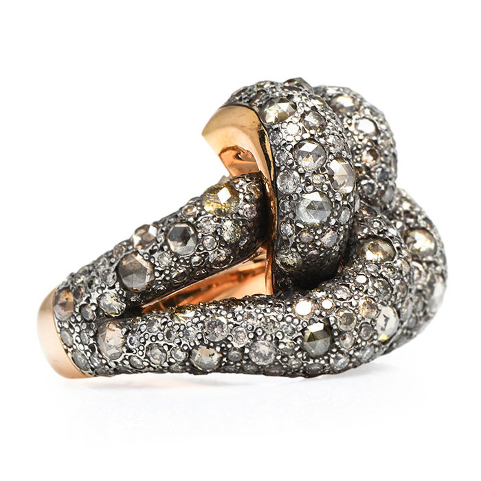Pomellato Tango Diamond 18K Rose Gold Cluster Crossover Cocktail Ring ...