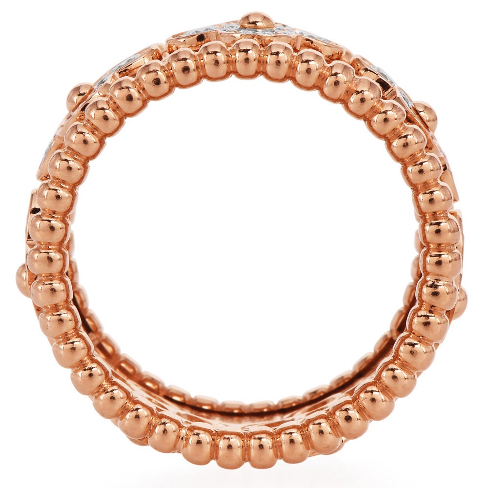 Estate Van Cleef & Arpels Perlée Clover Diamond 18K Rose Eternity Ring ...