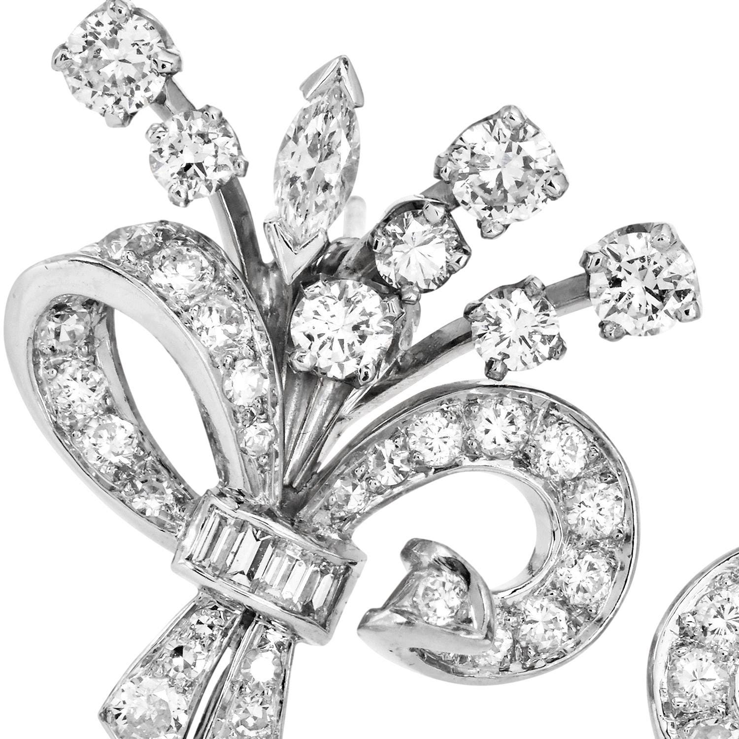 Vintage 6.10cts Diamond Platinum Flower Bouquet Bridal Earrings - Etsy