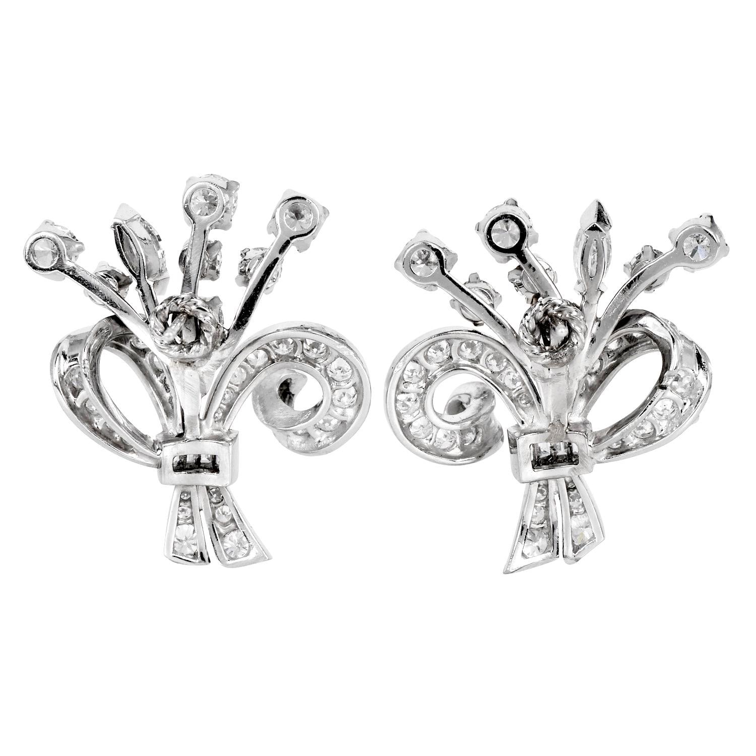 Vintage 6.10cts Diamond Platinum Flower Bouquet Bridal Earrings - Etsy
