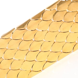 Vintage Retro 18K Yellow Gold Wide Fish Scales Link Bracelet-103.8grams ...