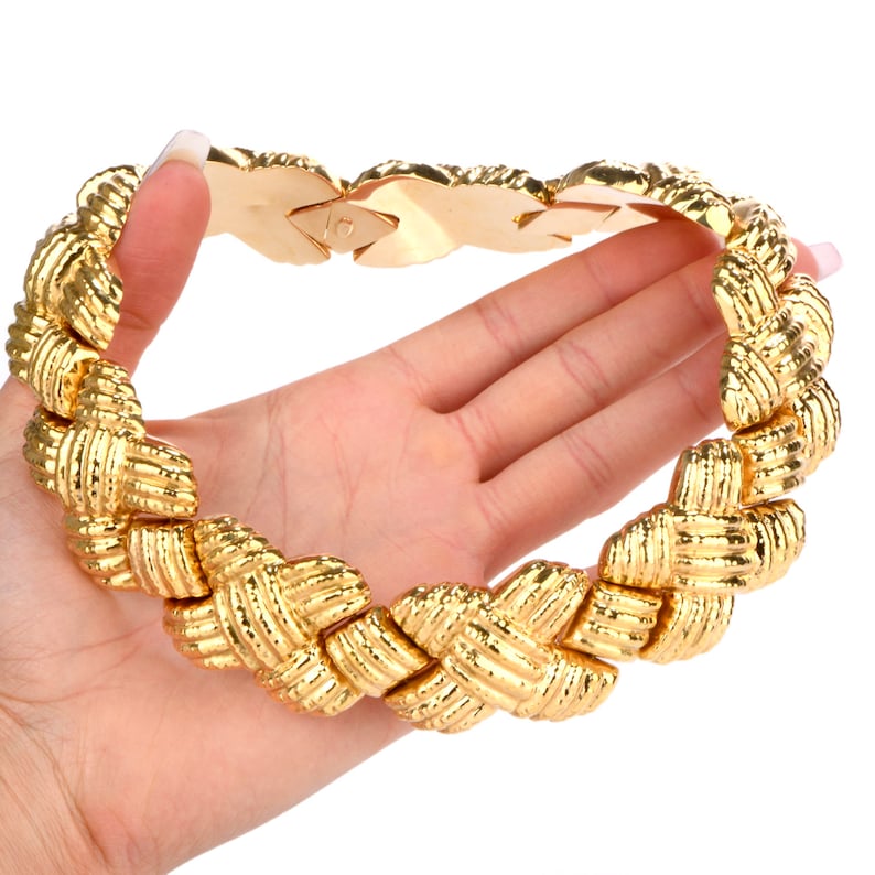 Estate Nuovi Gioielli Italian Wide 18K Criss Cross Choker Necklace - Etsy