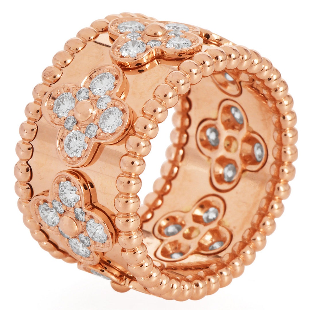 Estate Van Cleef & Arpels Perlée Clover Diamond 18K Rose Eternity Ring ...