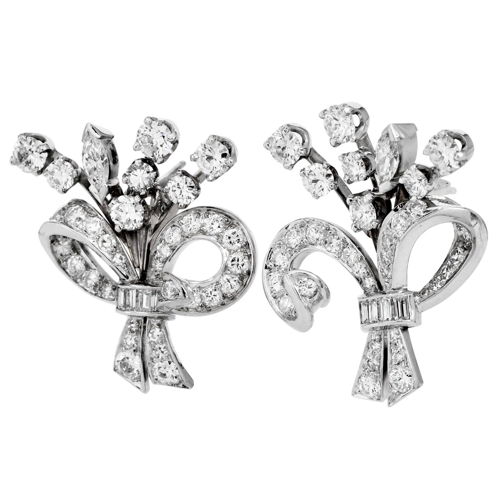 Vintage 6.10cts Diamond Platinum Flower Bouquet Bridal Earrings - Etsy