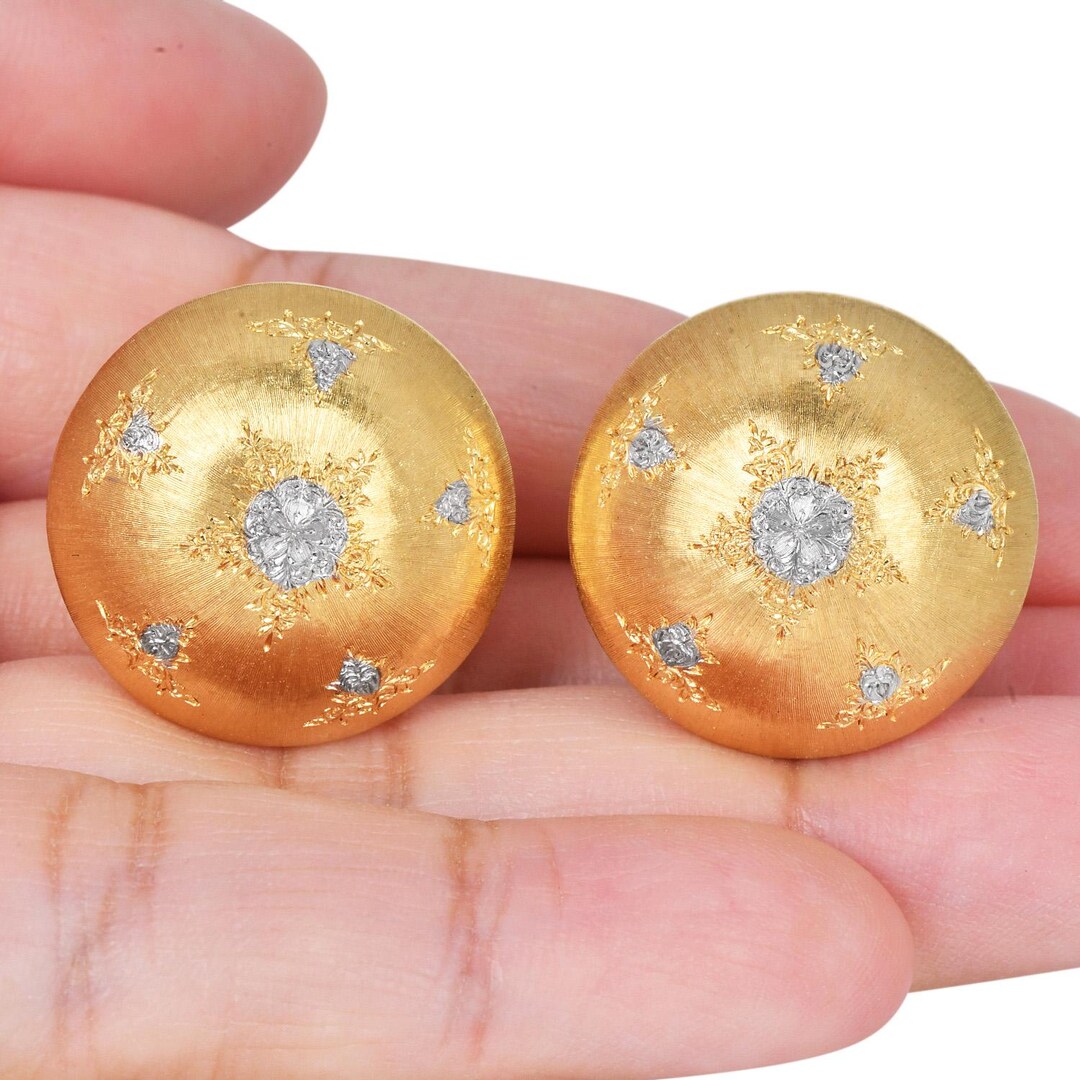 Mario Buccellati Rigato Satin Finish 18K Gold Button Earrings - Etsy