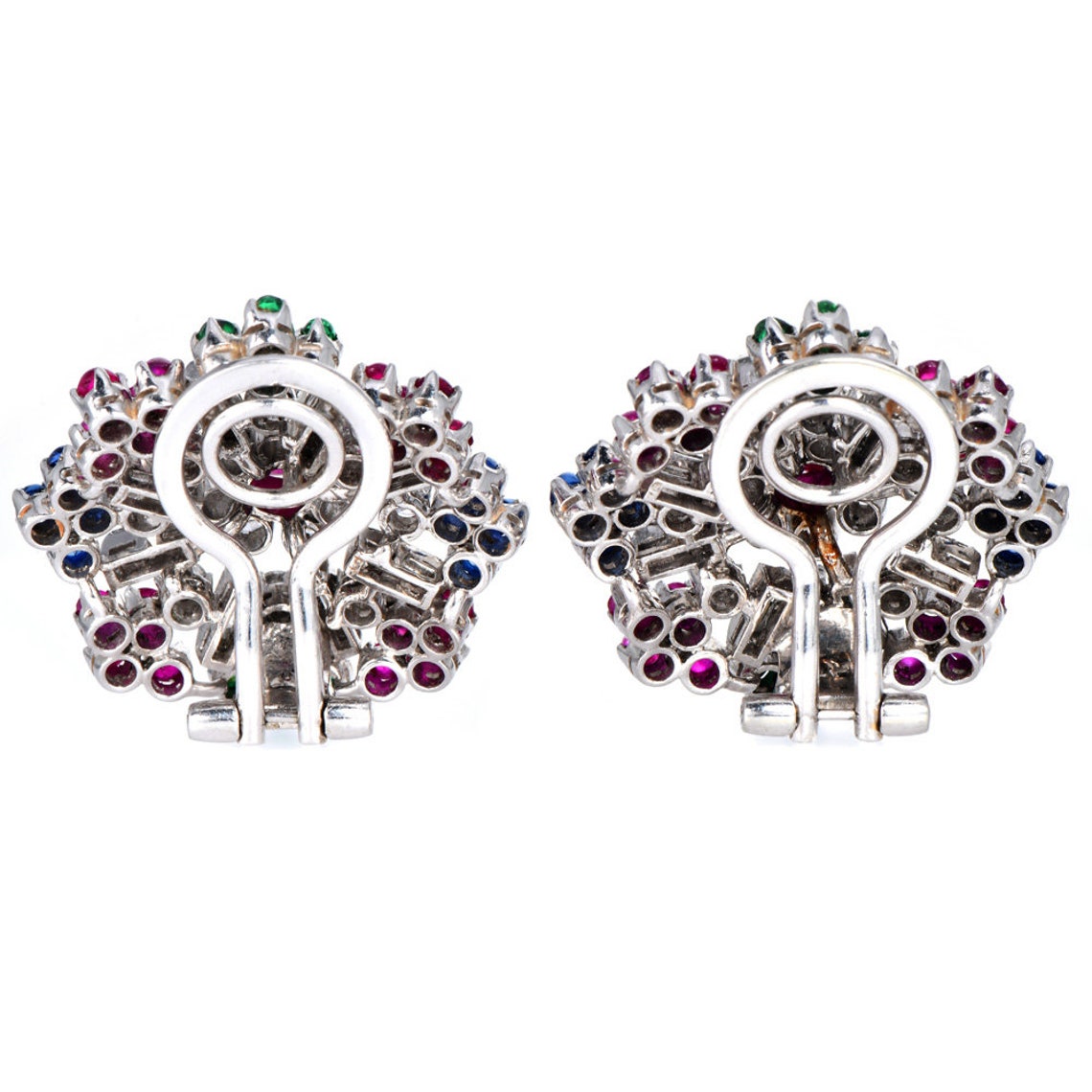 Vintage Platinum Pinwheel Gemstone and Diamond Floral Earrings 6.17 ...