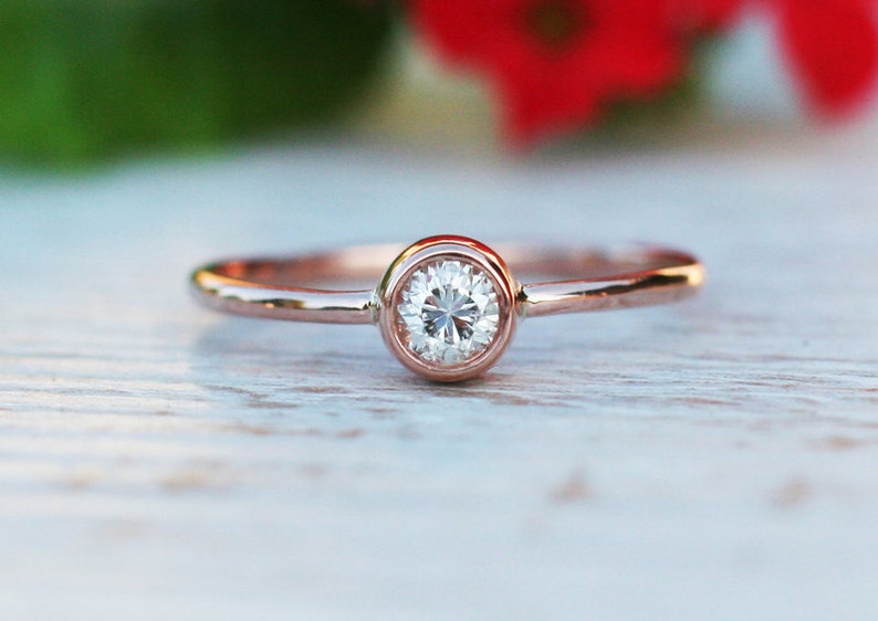 18k Rose Gold Diamond Engagement Ring Fine Handmade Simple | Etsy