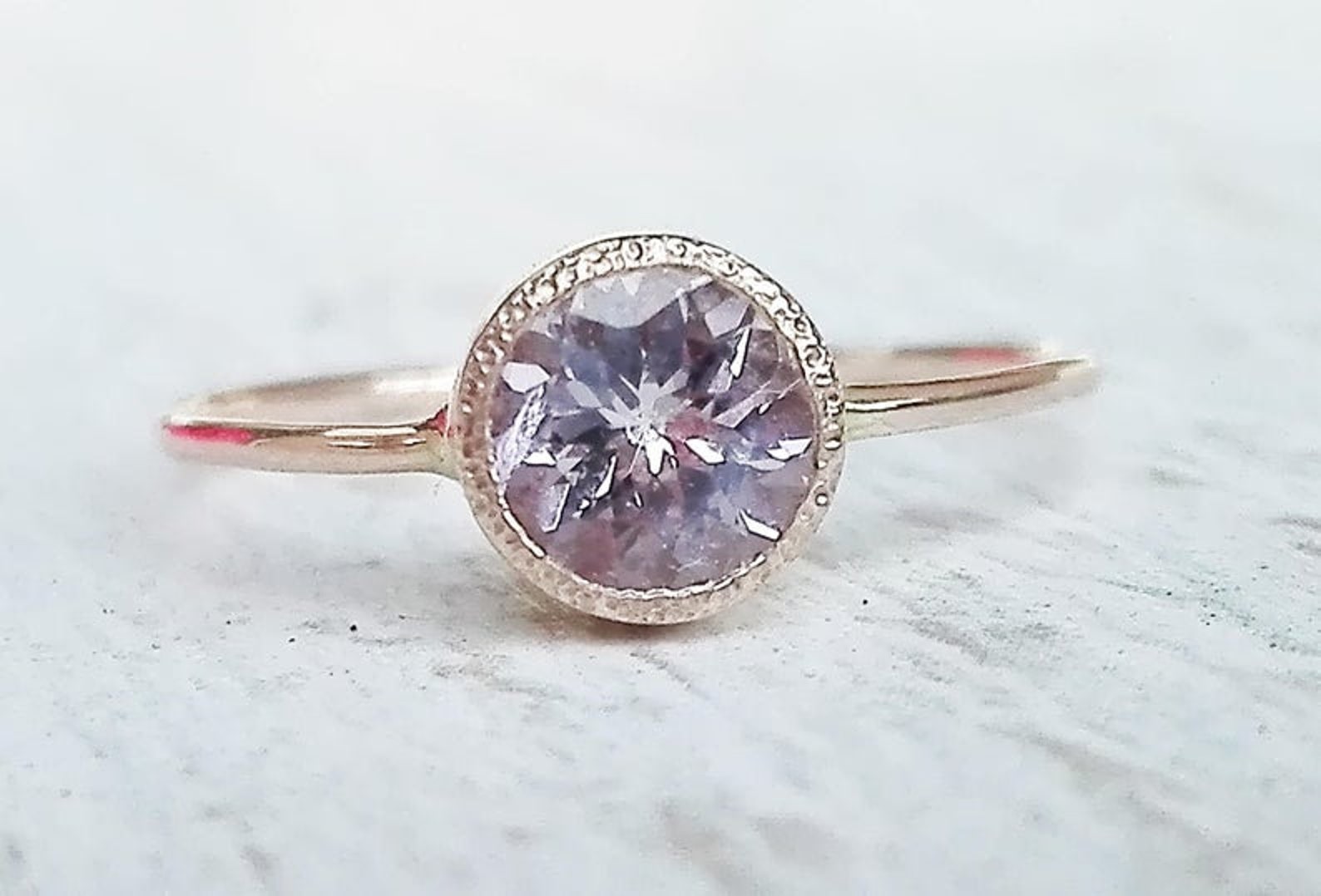 Harmony Simple Round Pink Morganite Ring-delicate Morganite Engagement ...