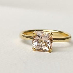 Cushion Cut Morganite Ring Morganite Engagement Ring in 14k Yellow Gold ...