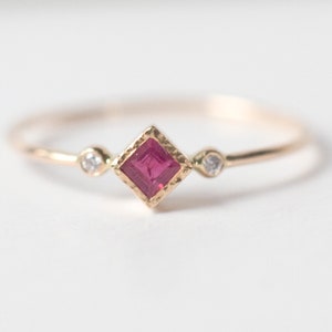 Ruby and Diamond Engagement Ring-princess Cut Ruby and Diamond | Etsy