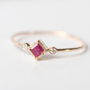 Ruby and Diamond Engagement Ring-princess Cut Ruby and Diamond - Etsy
