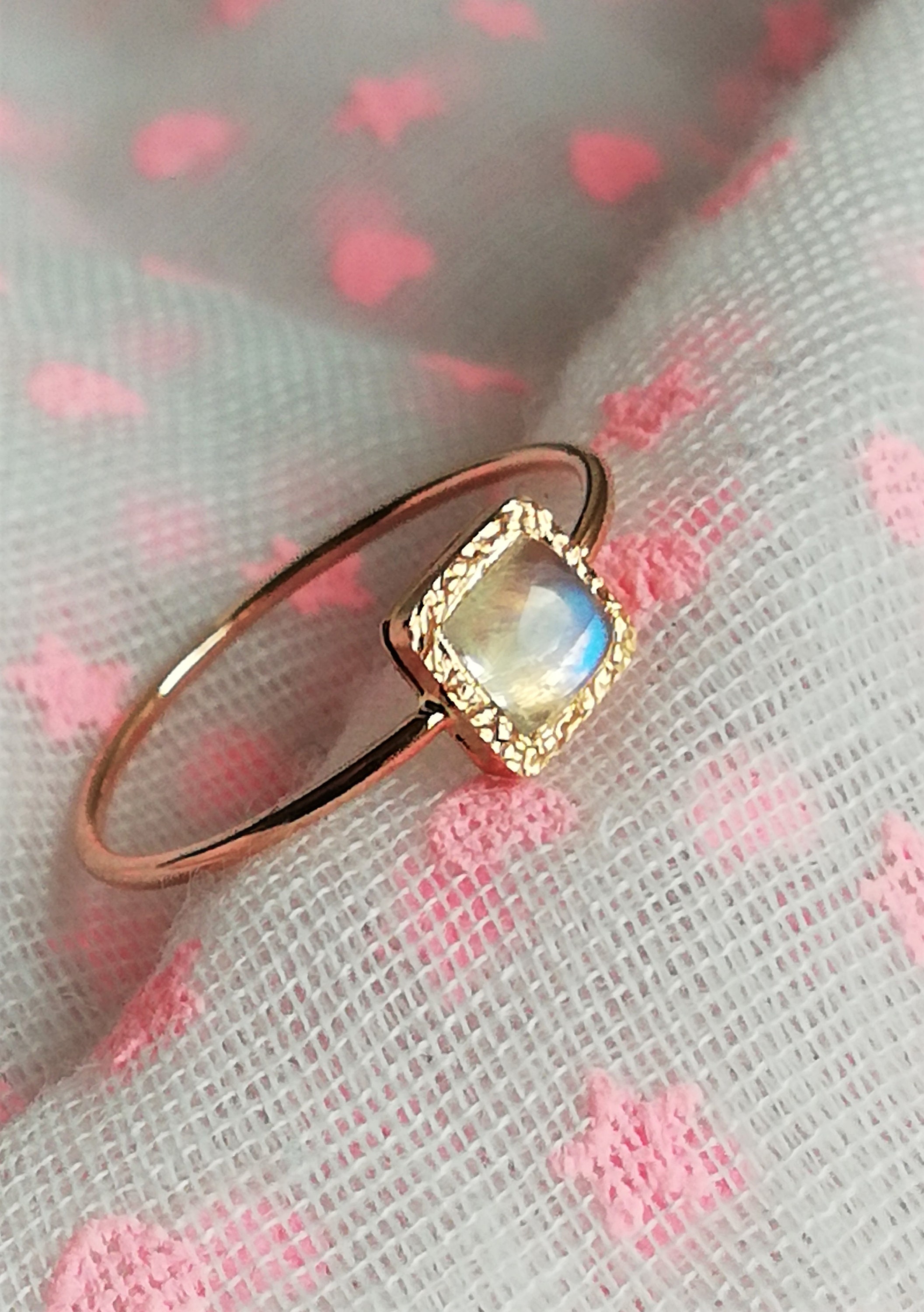 Square Moonstone Ring Rose Gold Moonstone Ring Square 14k | Etsy