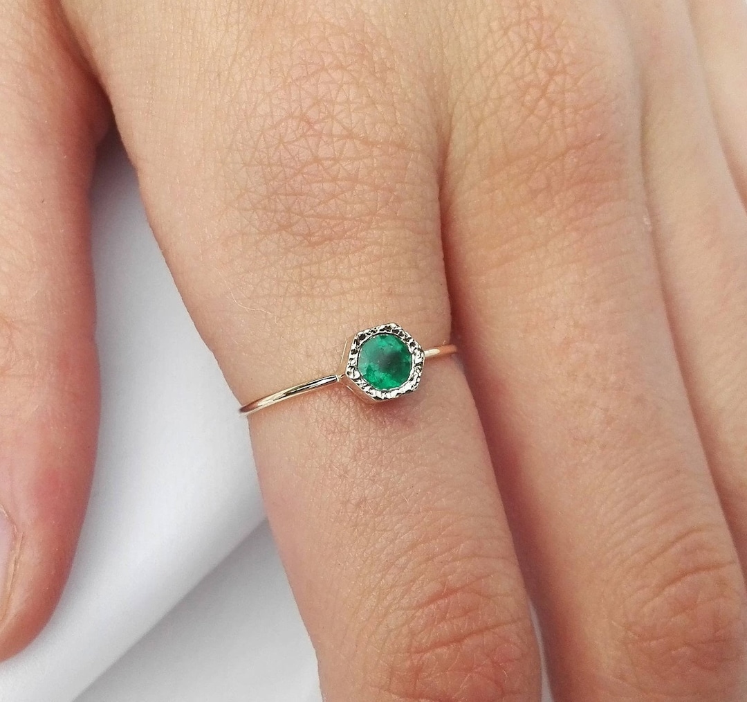 Simple Engagement Ring With Emerald 14k Gold Emerald Ring - Etsy