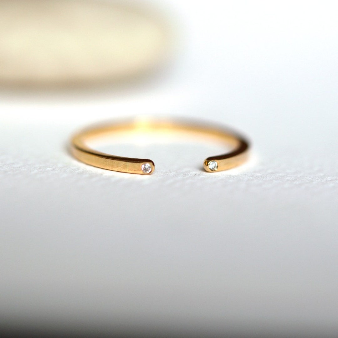 Open Ring With Diamond Open Diamond Band Yellow Gold-stacking Ring ...
