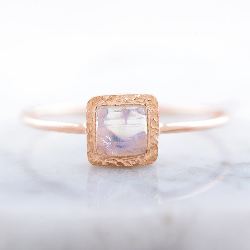 Square Moonstone Ring Rose Gold Moonstone Ring Square 14k | Etsy