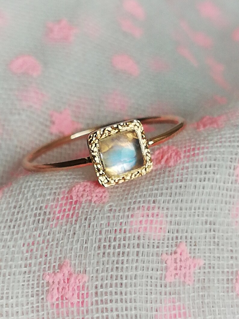 Square Moonstone Ring Rose Gold Moonstone Ring Square 14k - Etsy