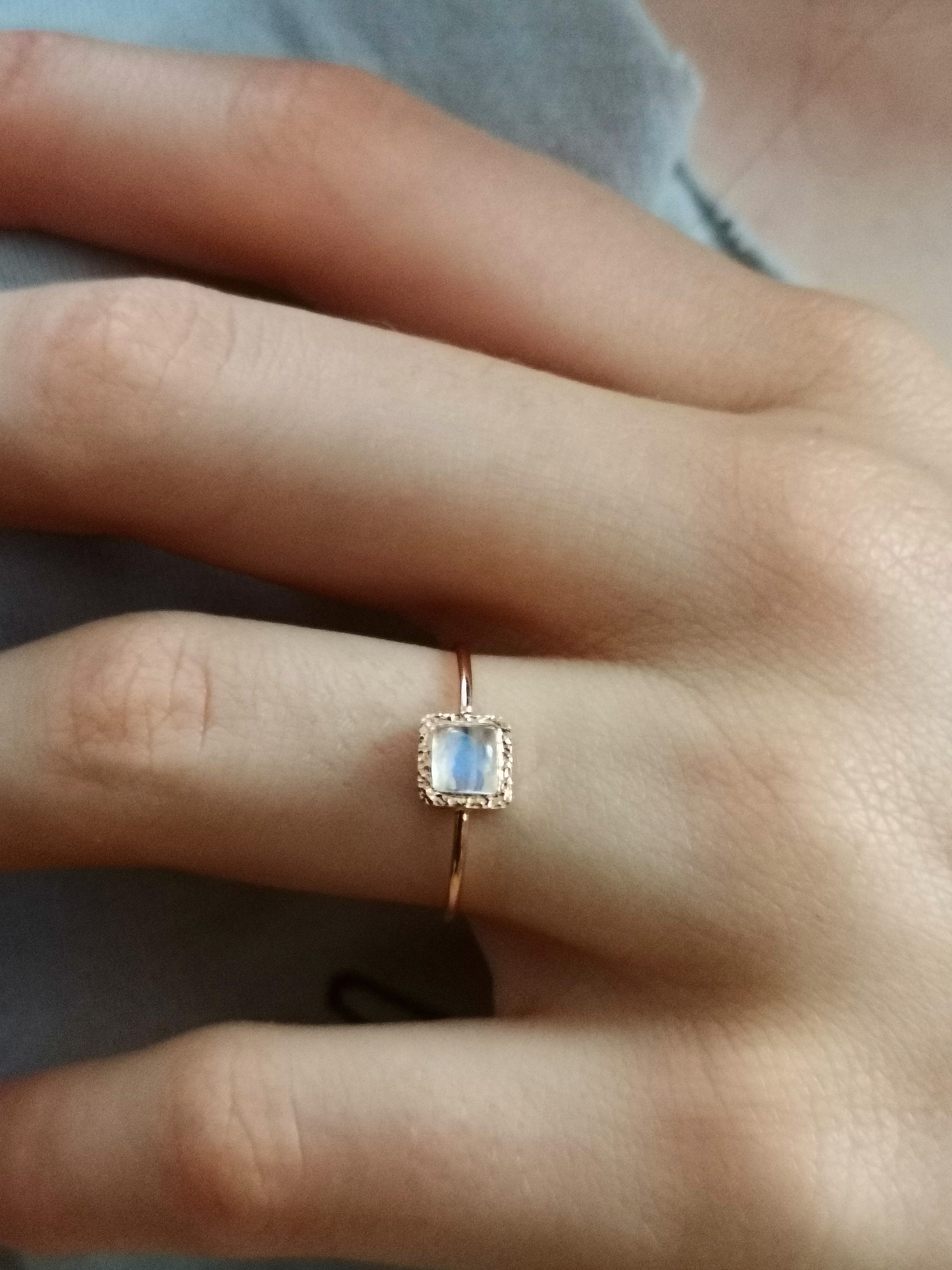 Square Moonstone Ring Rose Gold Moonstone Ring Square 14k | Etsy