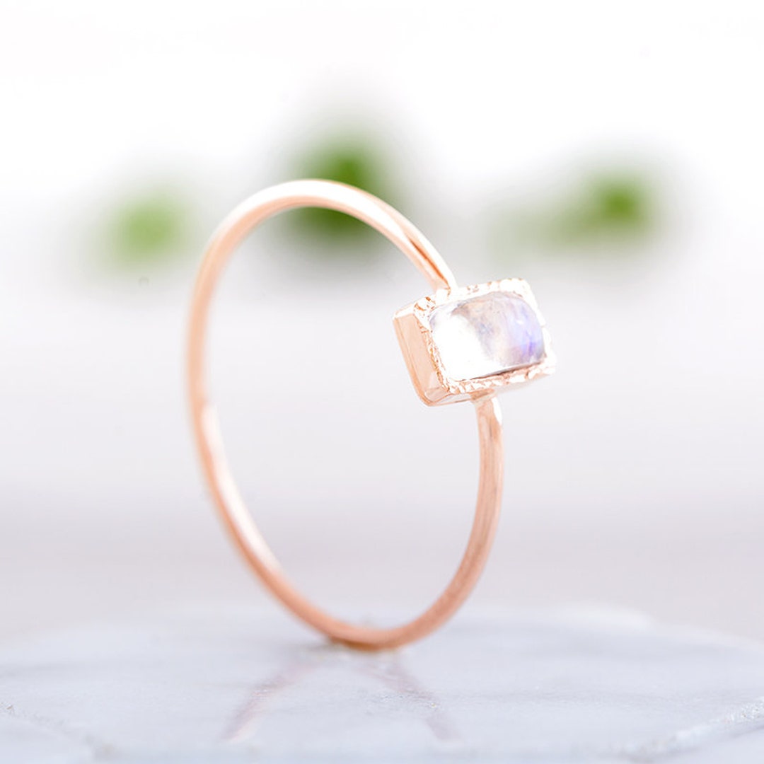 Handmade 14k Gold Rectangle Moonstone Ring- Moonstone Wedding Ring - Minimalist Jewelry- Gift ...