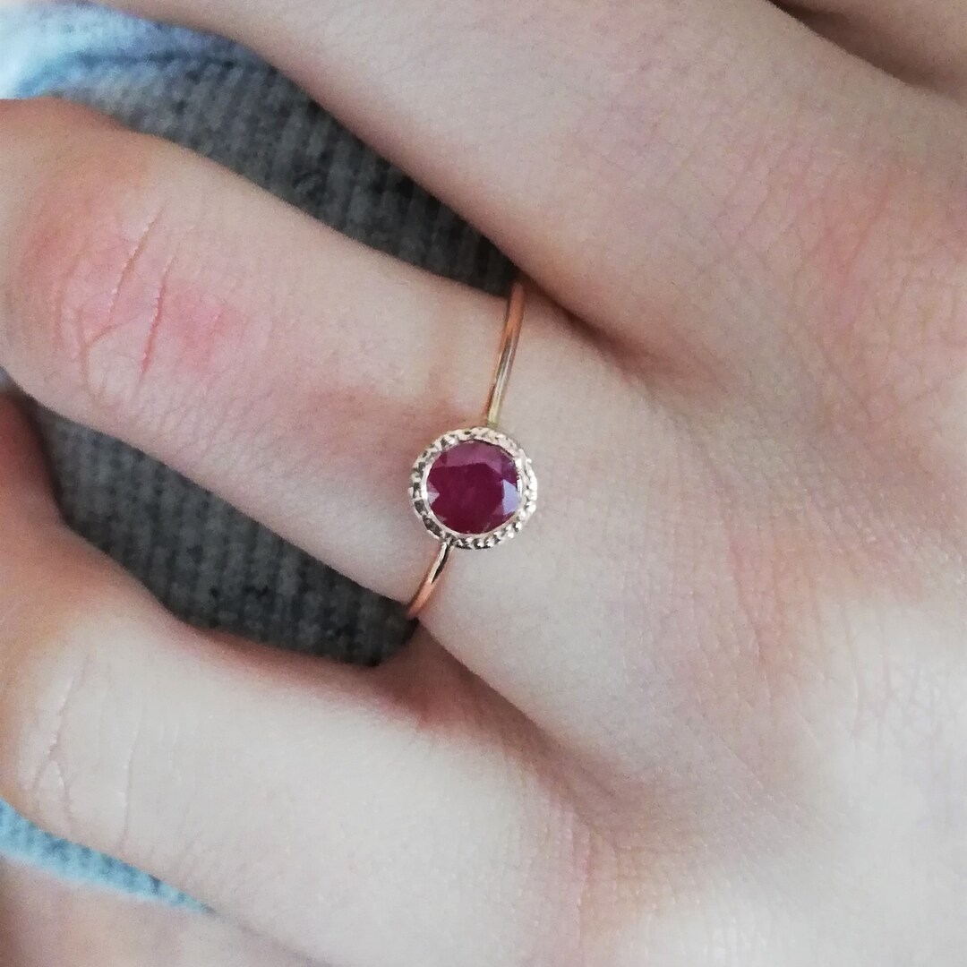 Handmade 14k Gold Ruby Engagement Ring - Delicate Round Ruby With ...