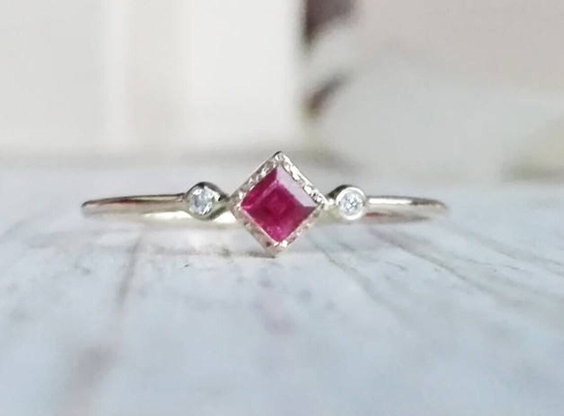 Ruby and Diamond Engagement Ring-princess Cut Ruby and Diamond | Etsy