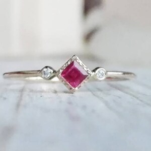 Ruby and Diamond Engagement Ring-princess Cut Ruby and Diamond - Etsy