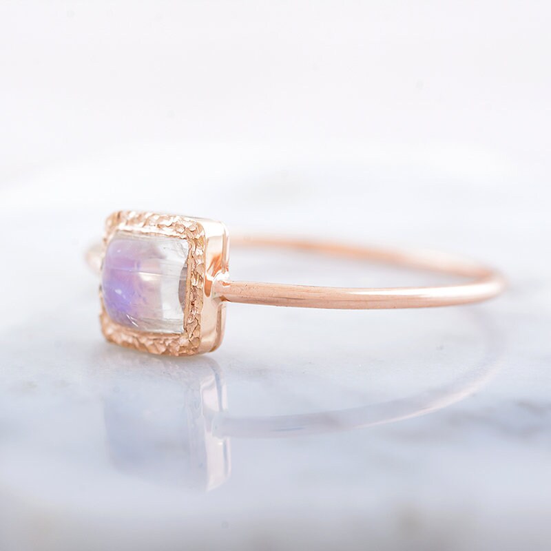 Square Moonstone Ring Rose Gold Moonstone Ring Square 14k | Etsy