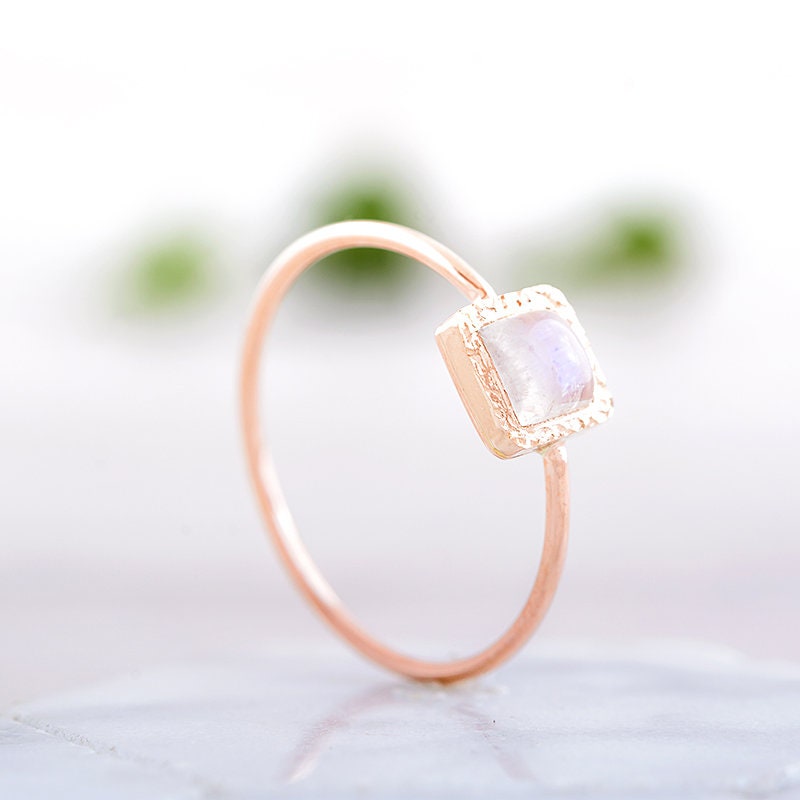 Square Moonstone Ring Rose Gold Moonstone Ring Square 14k | Etsy