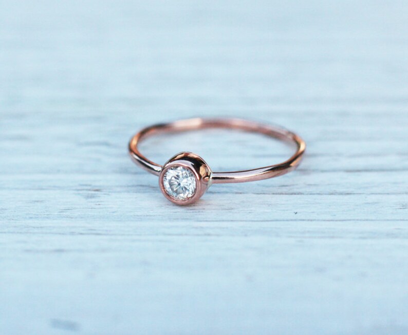 18k Rose Gold Diamond Engagement Ring Fine Handmade Simple | Etsy