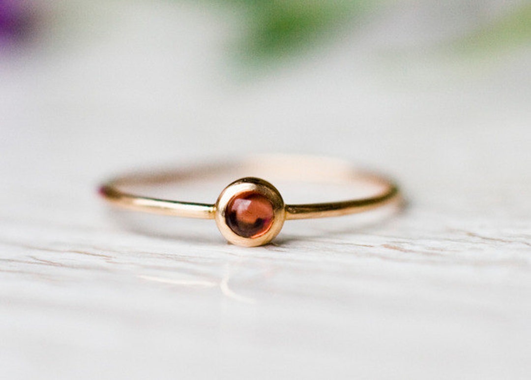 Red Garnet Stacking Ring Handcrafted in 14k Yellow Gold, Red Gemstone ...