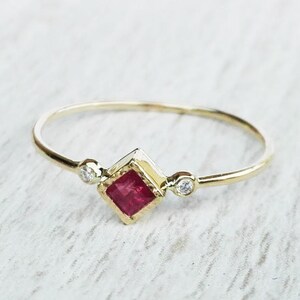 Ruby and Diamond Engagement Ring-princess Cut Ruby and Diamond - Etsy