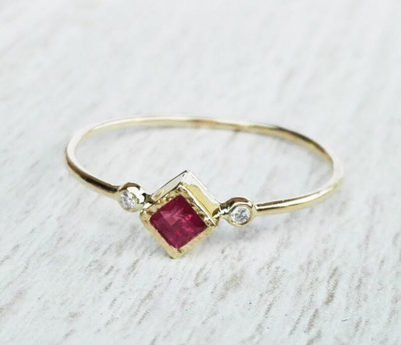 Ruby and Diamond Engagement Ring-princess Cut Ruby and Diamond | Etsy