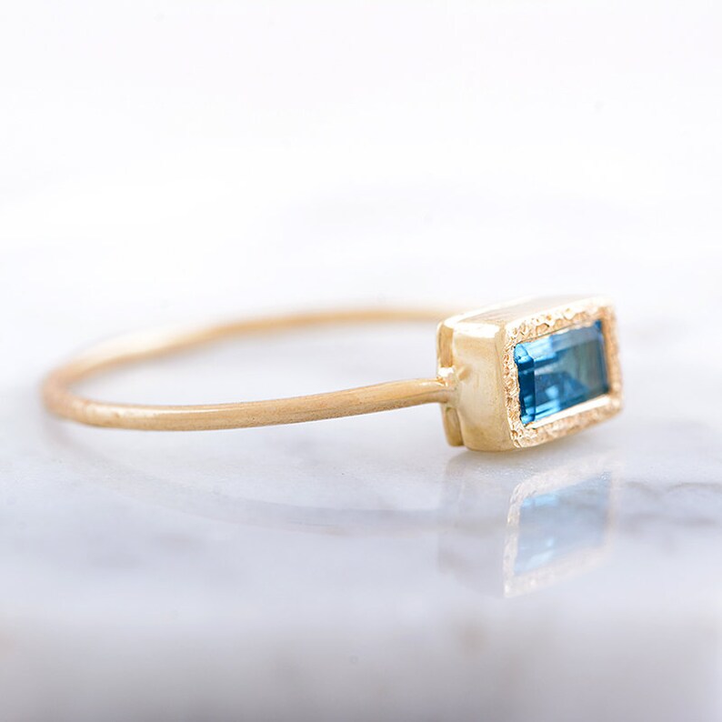 Rectangle Blue Topaz Ring 14K Gold Emeral Cut Ring November | Etsy
