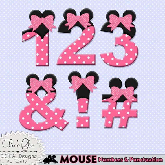 MOUSE NUMBERS PUNCTUATION Pink Mouse Digital Numbers and | Etsy